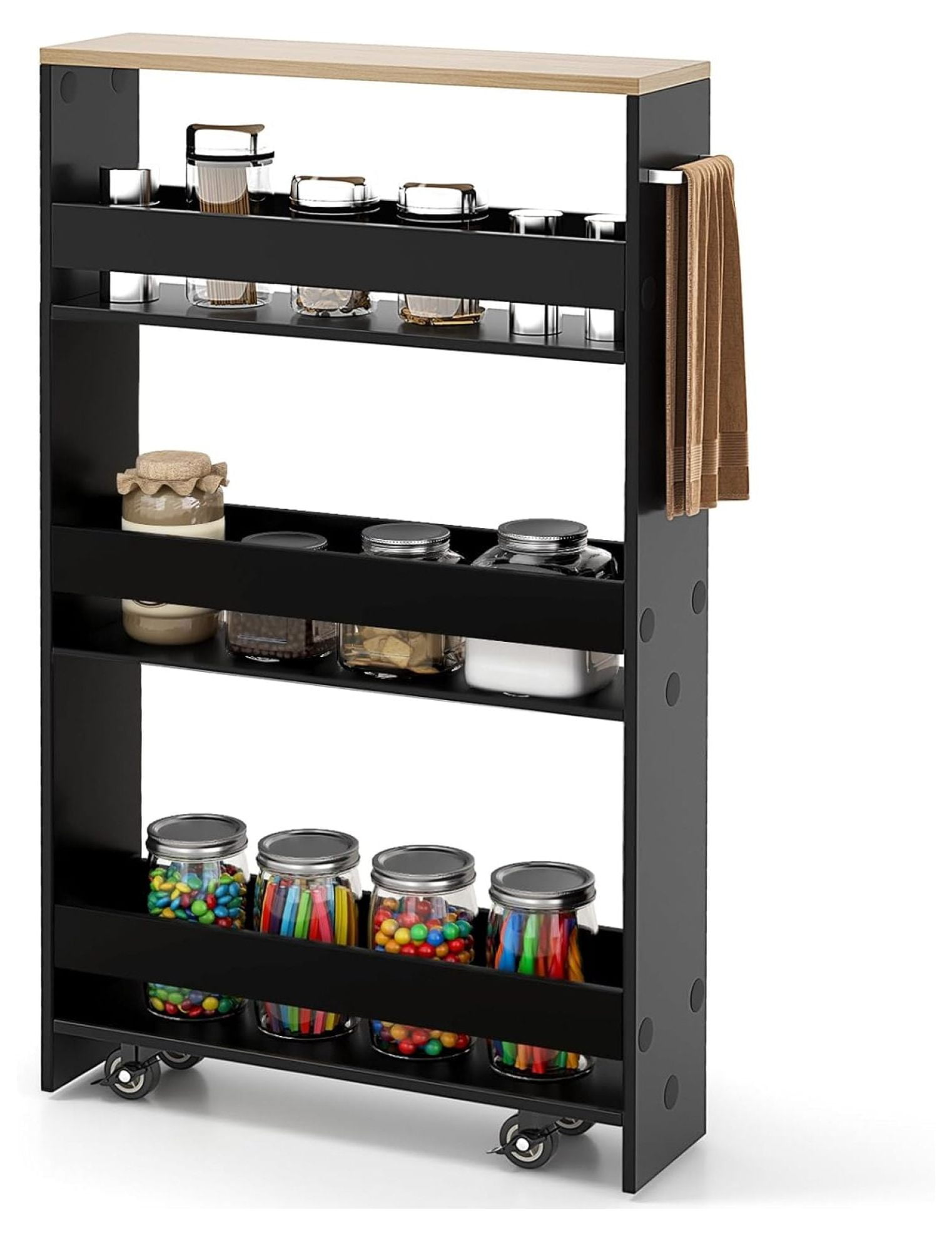 Slim Rolling Storage Cart, 4 Tier Narrow Kitchen Cart with Wheels ...