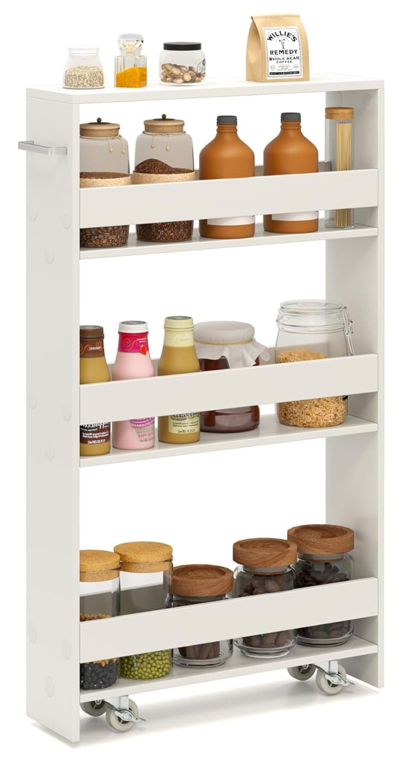 Slim Rolling Storage Cart, 4 Tier Narrow Kitchen Cart with Wheels ...