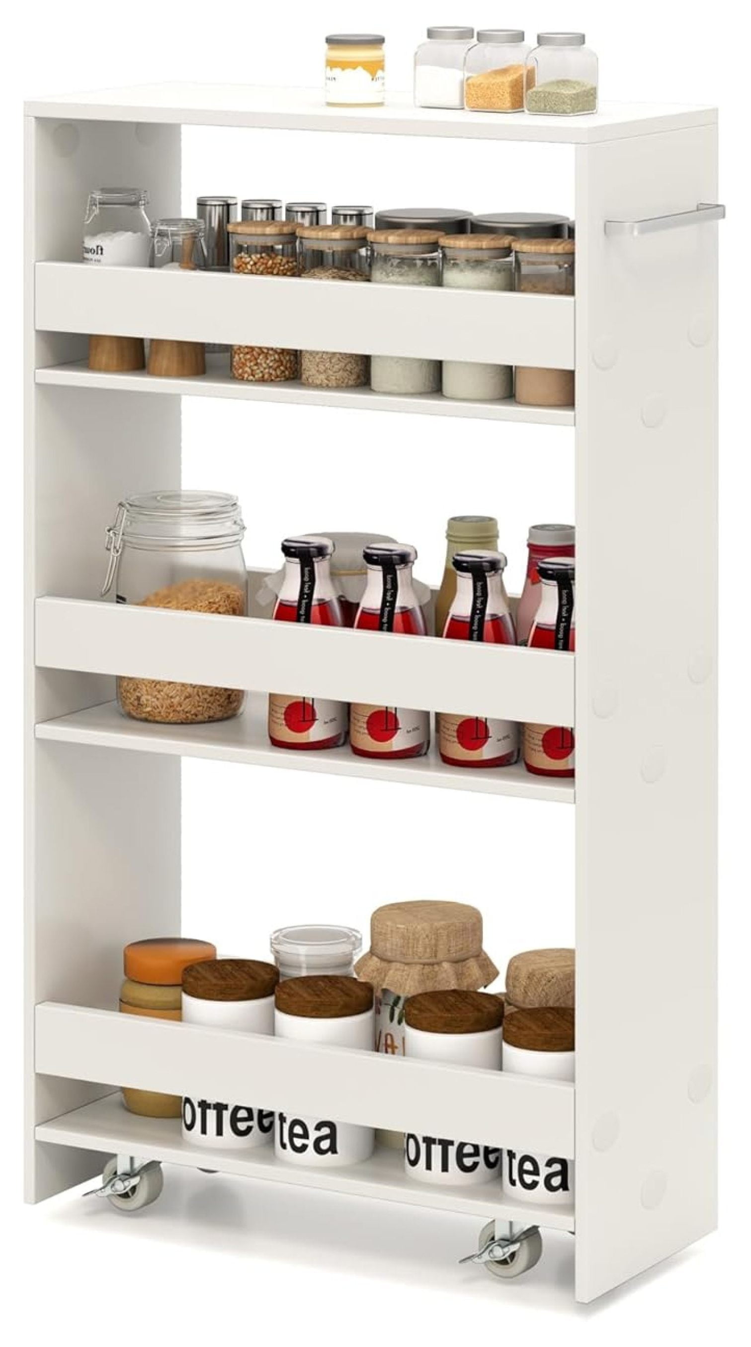 Slim Rolling Storage Cart, 4 Tier Narrow Kitchen Cart with Wheels ...