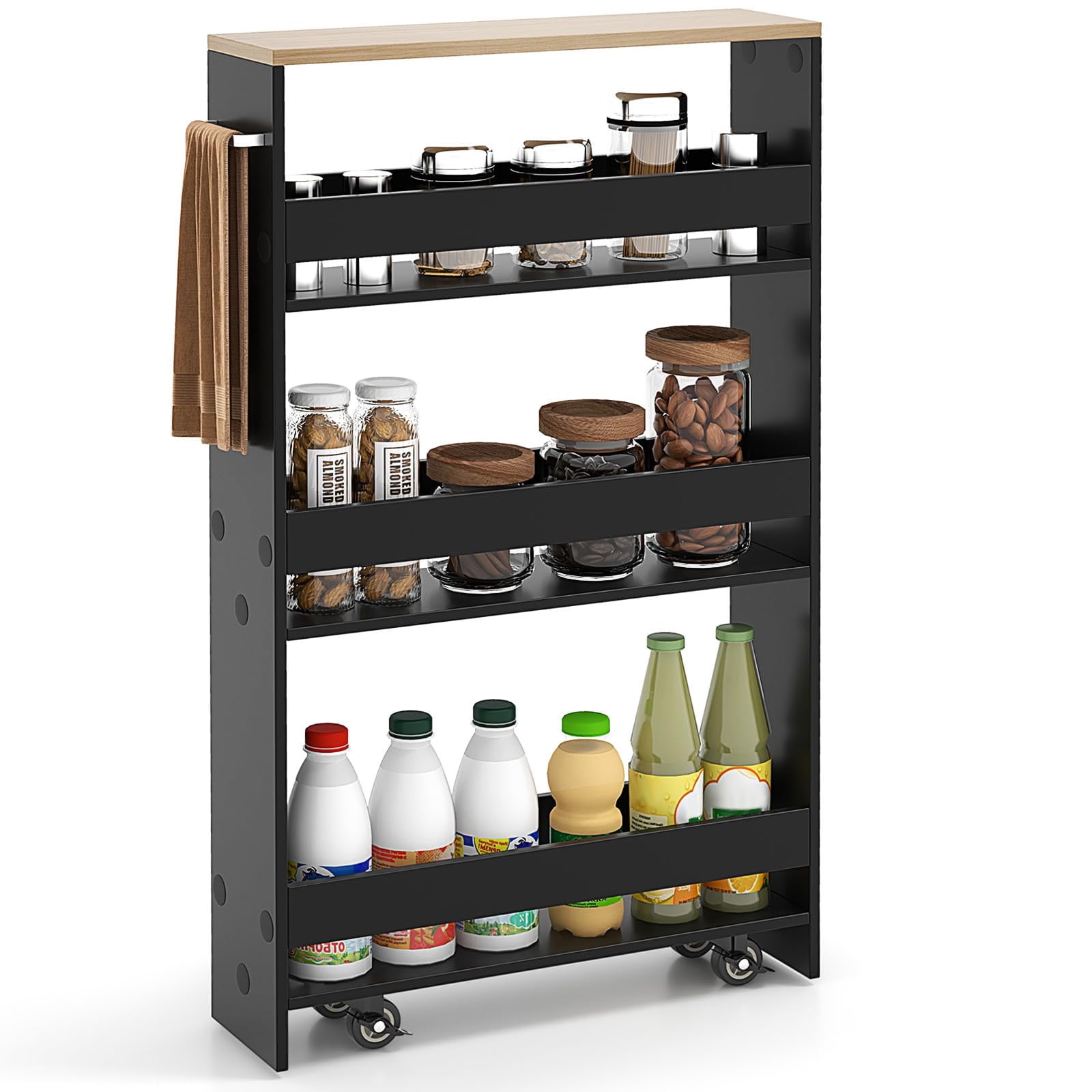 Slim Rolling Storage Cart 4 Tier, Narrow Utility Cart with Wheels and ...
