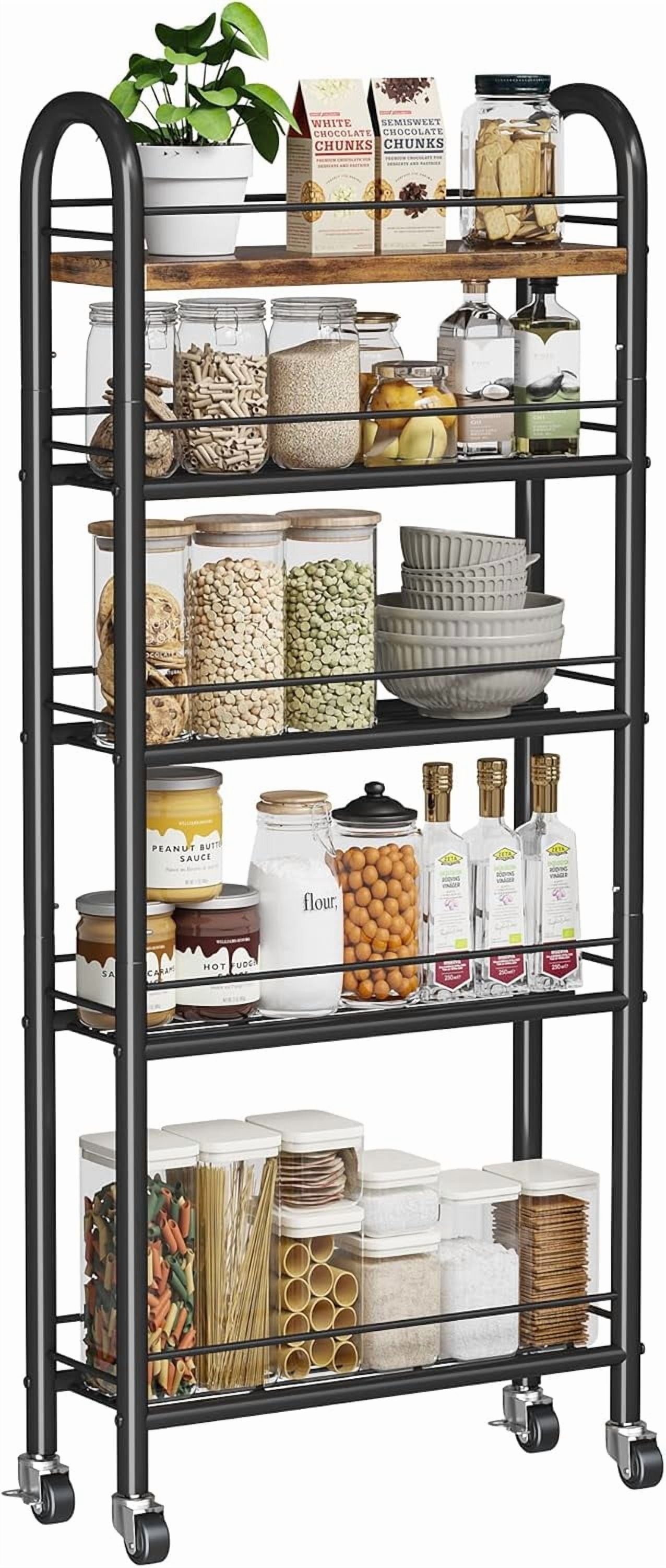 Slim Rolling Storage Cart, 5 Tier Narrow Utility Cart with Metal Frame ...