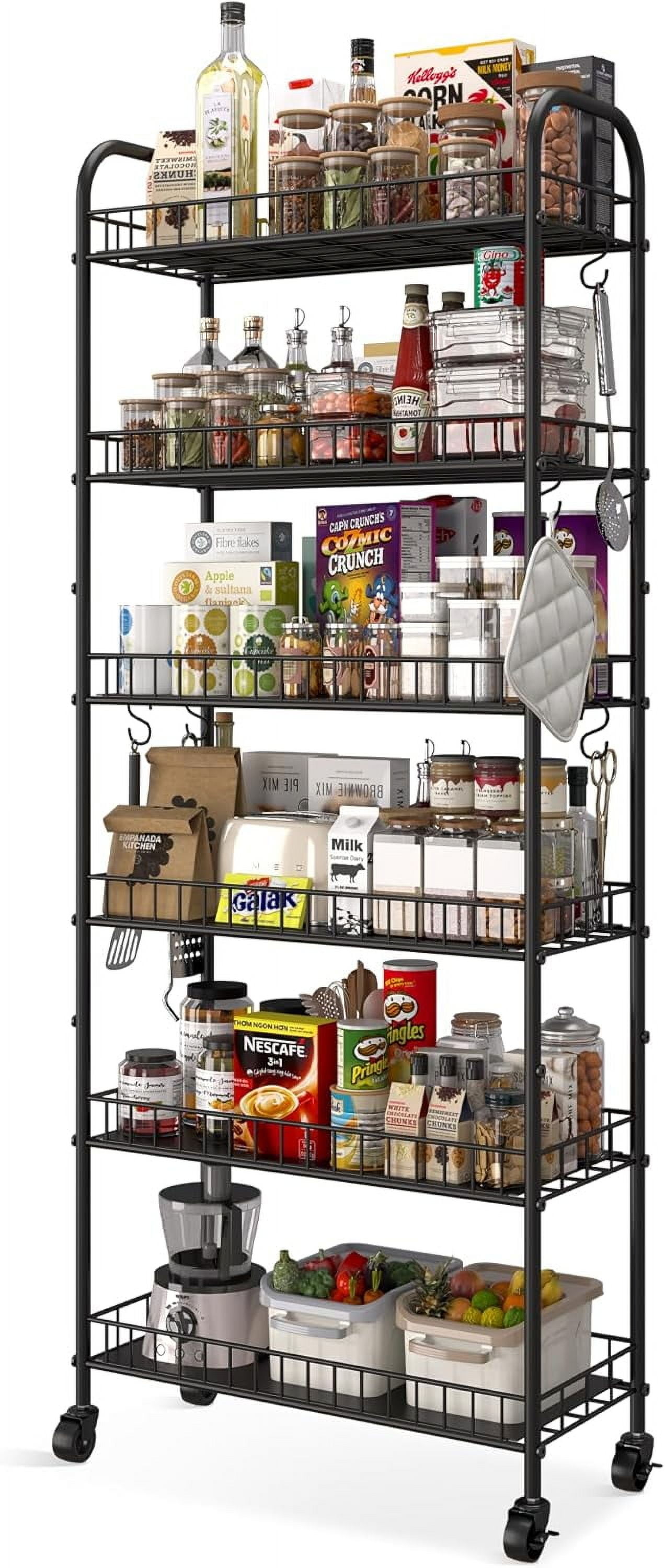 6 Tier Slim Storage Cart with Wheels, Metal Mobile Shelving Unit ...