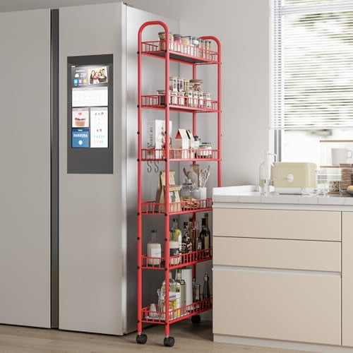 Slim Rolling Storage Cart 6 Tier, Metal Kitchen Storage Cart, Rolling ...