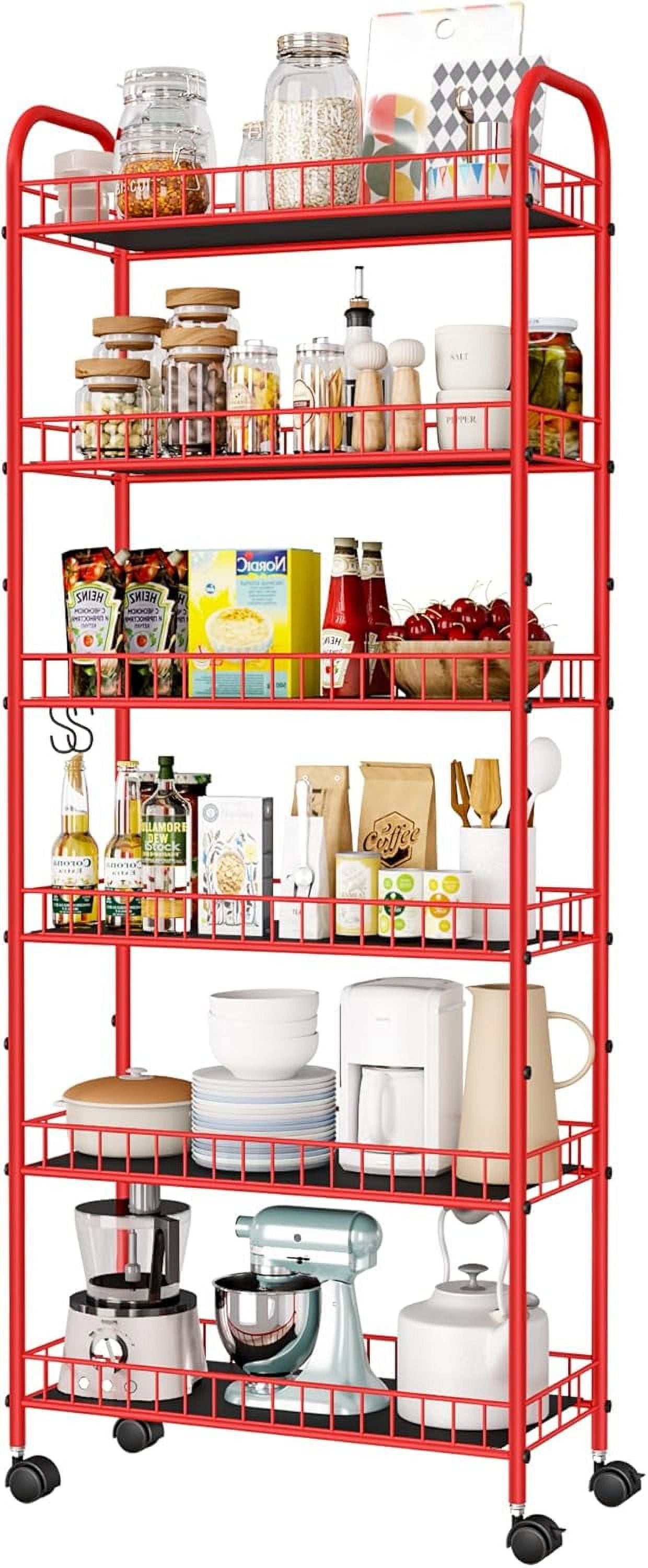 Slim Rolling Storage Cart, 6 Tier Metal Kitchen Storage Cart, Rolling ...