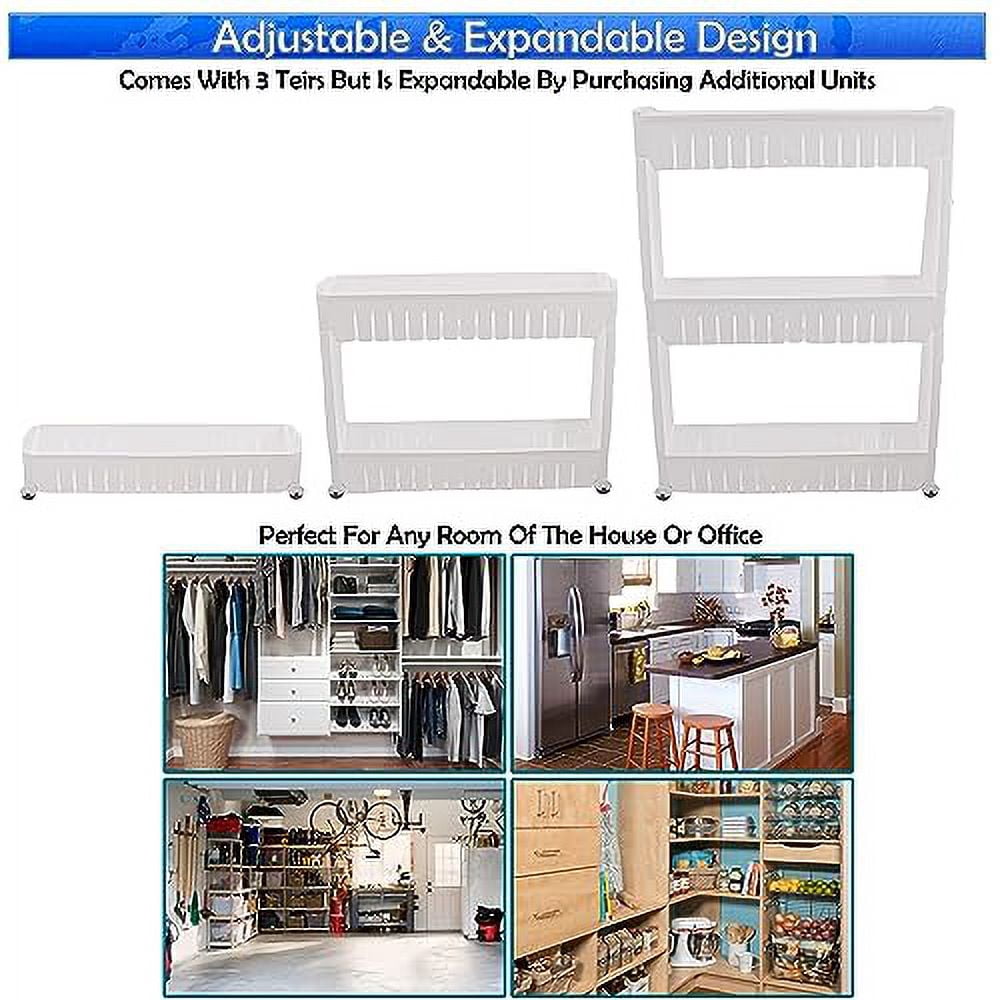 Slim Rolling Storage Cart - Narrow Slide Out Shelving Utility Cart ...