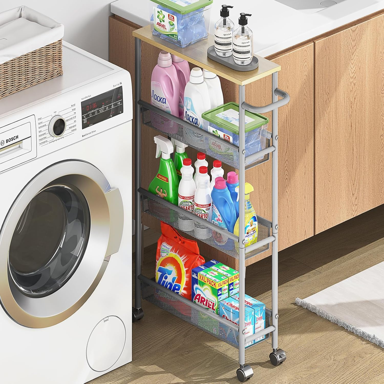 Slim Rolling Storage Cart, Narrow Utility Cart Bathroom Organizer ...