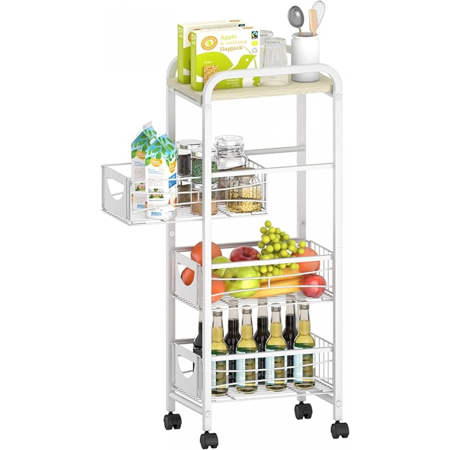 Slim Rolling Storage Cart Small Narrow Kitchen Metal Storage Cart with ...