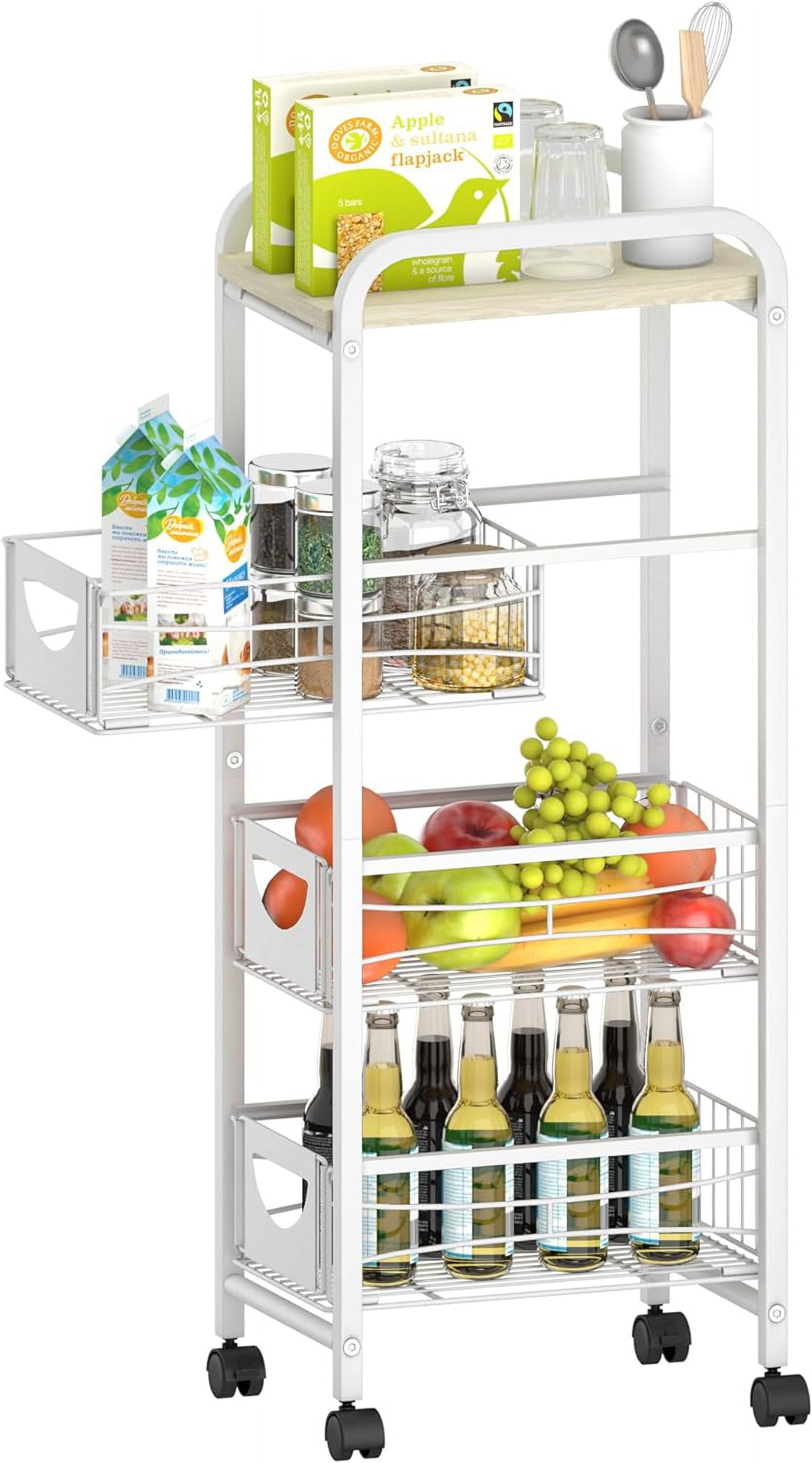 Slim Rolling Storage Cart Small Narrow Kitchen Metal Storage Cart with ...