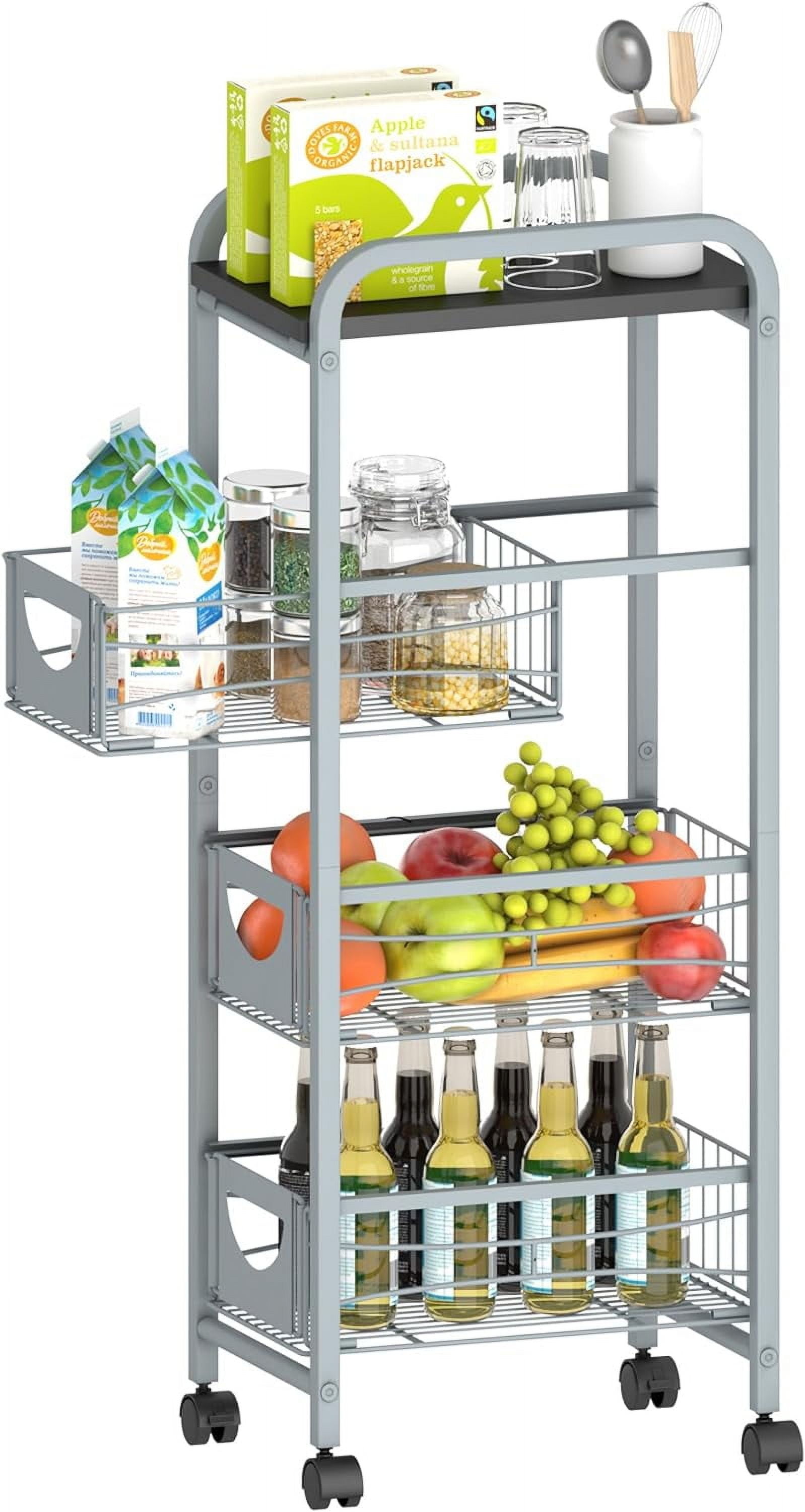 Slim Rolling Storage Cart Small Narrow Kitchen Metal Storage Cart with ...