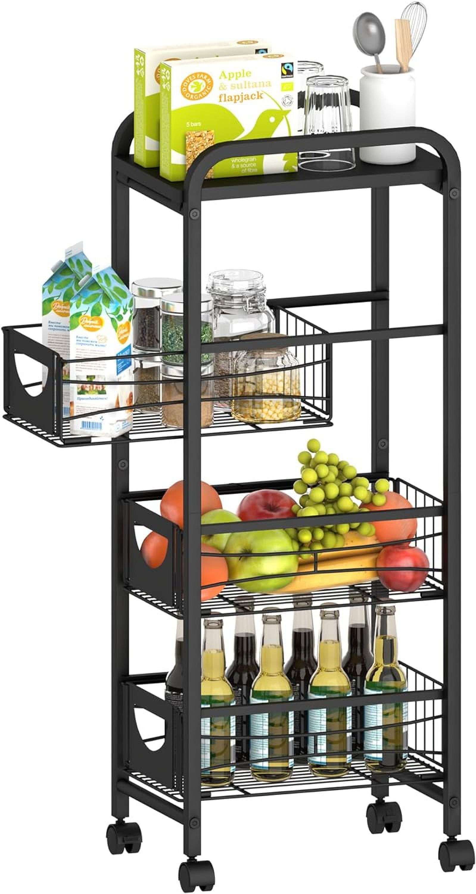 Slim Rolling Storage Cart Small Narrow Kitchen Metal Storage Cart with ...