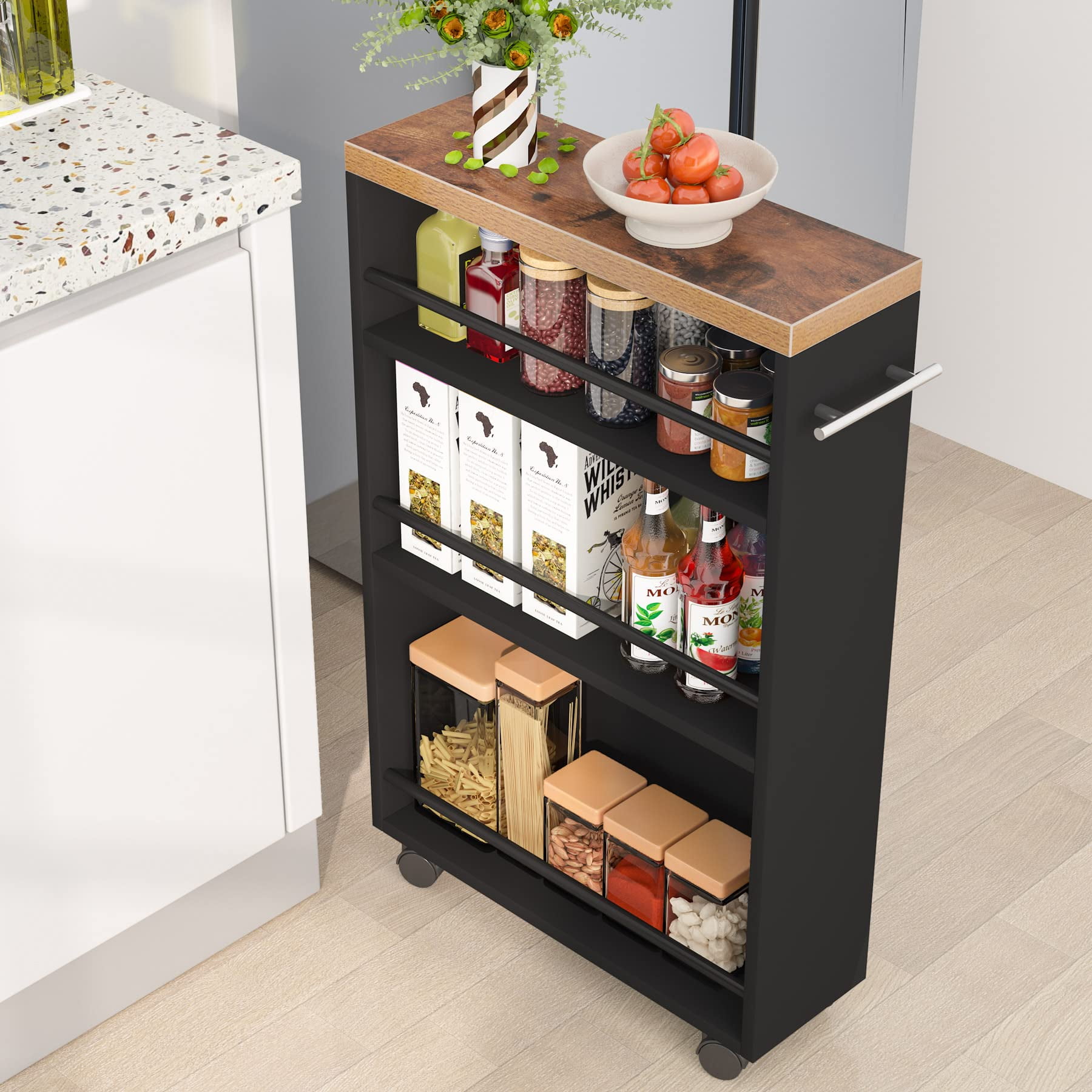 Slim Rolling Storage Cart for Small Spaces, 4-Tier Narrow Utility Cart ...