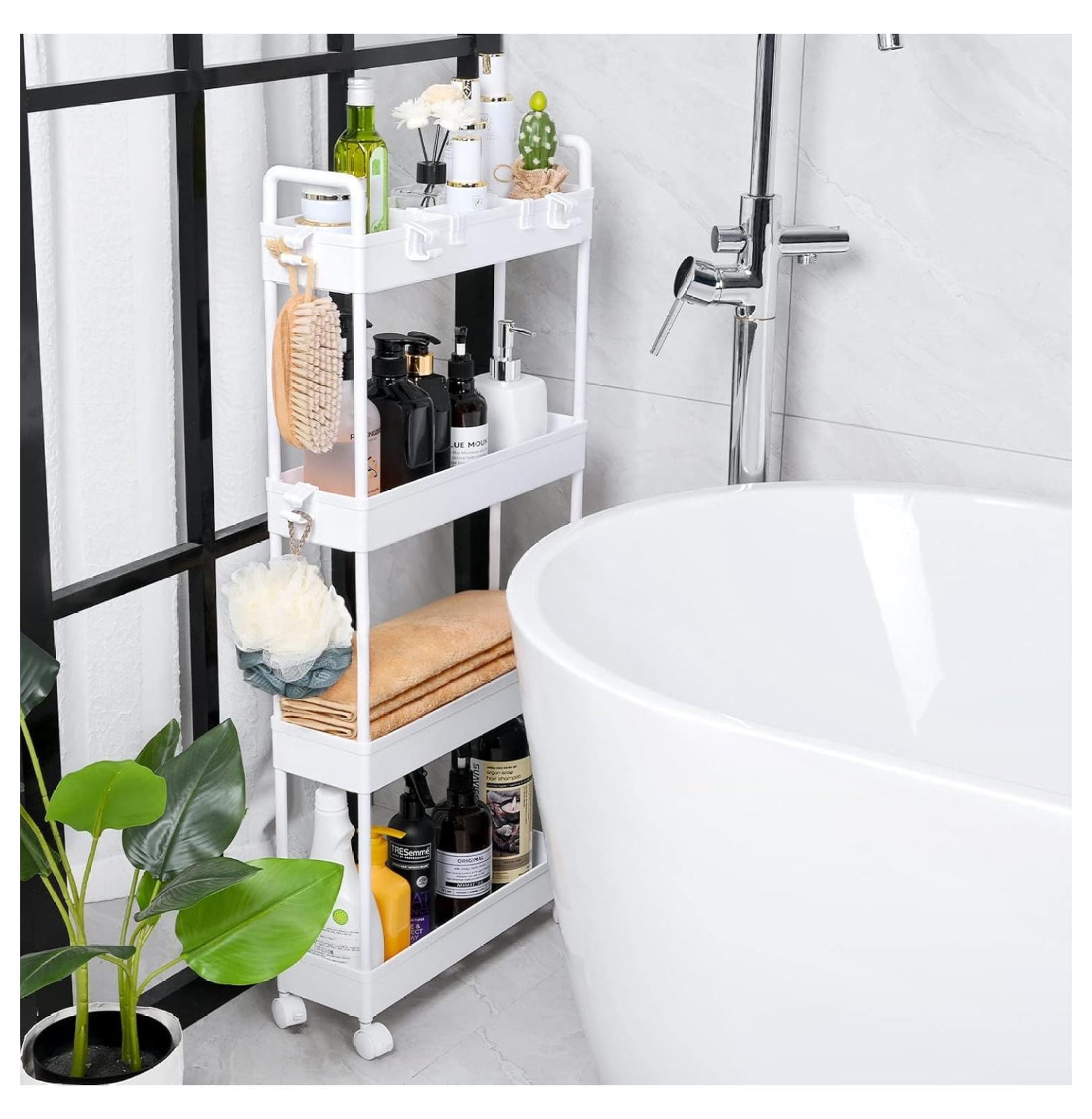 Slim Rolling Storage Cart with Wheels, 4 Tier Utility Organizer for ...