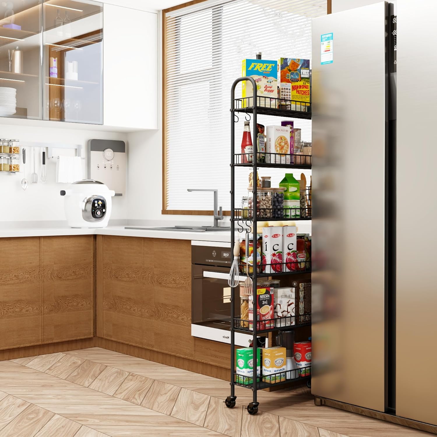 Slim Rolling Storage Cart with Wheels, Metal 6 Tier Mobile Shelving ...