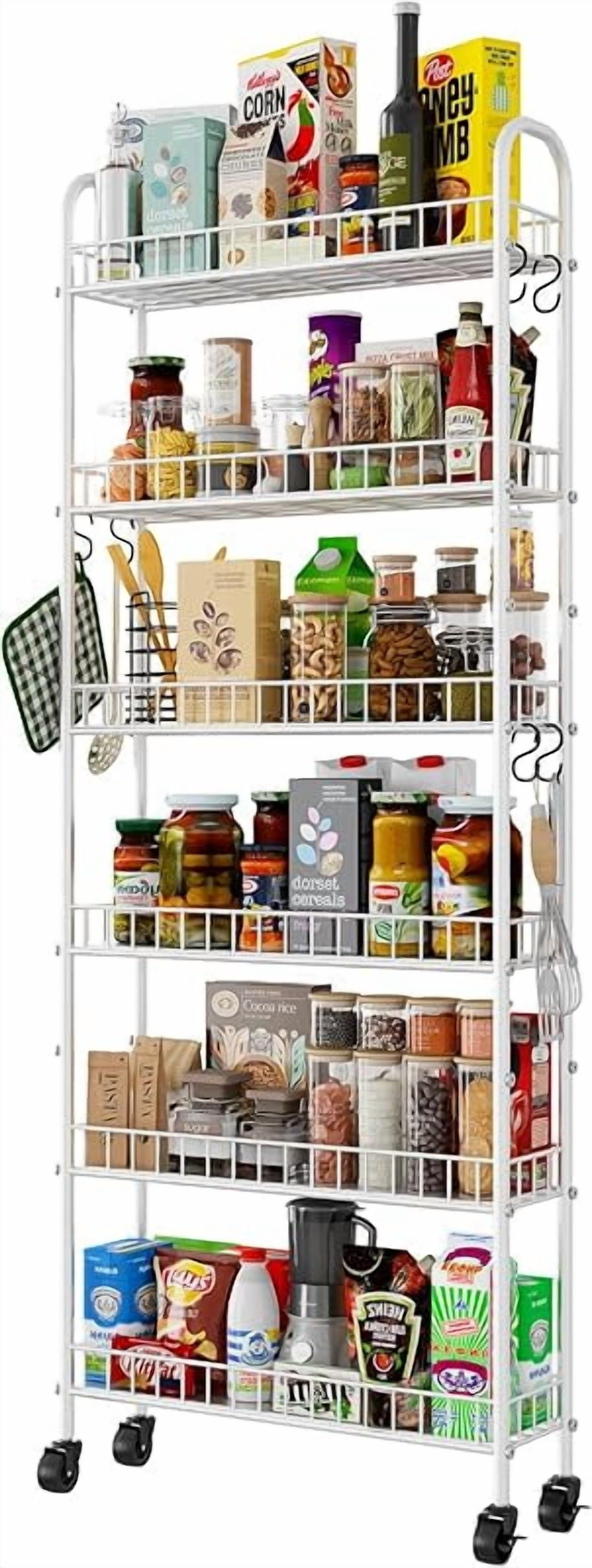 Slim Rolling Storage Cart with Wheels, Metal 6 Tier Mobile Shelving ...