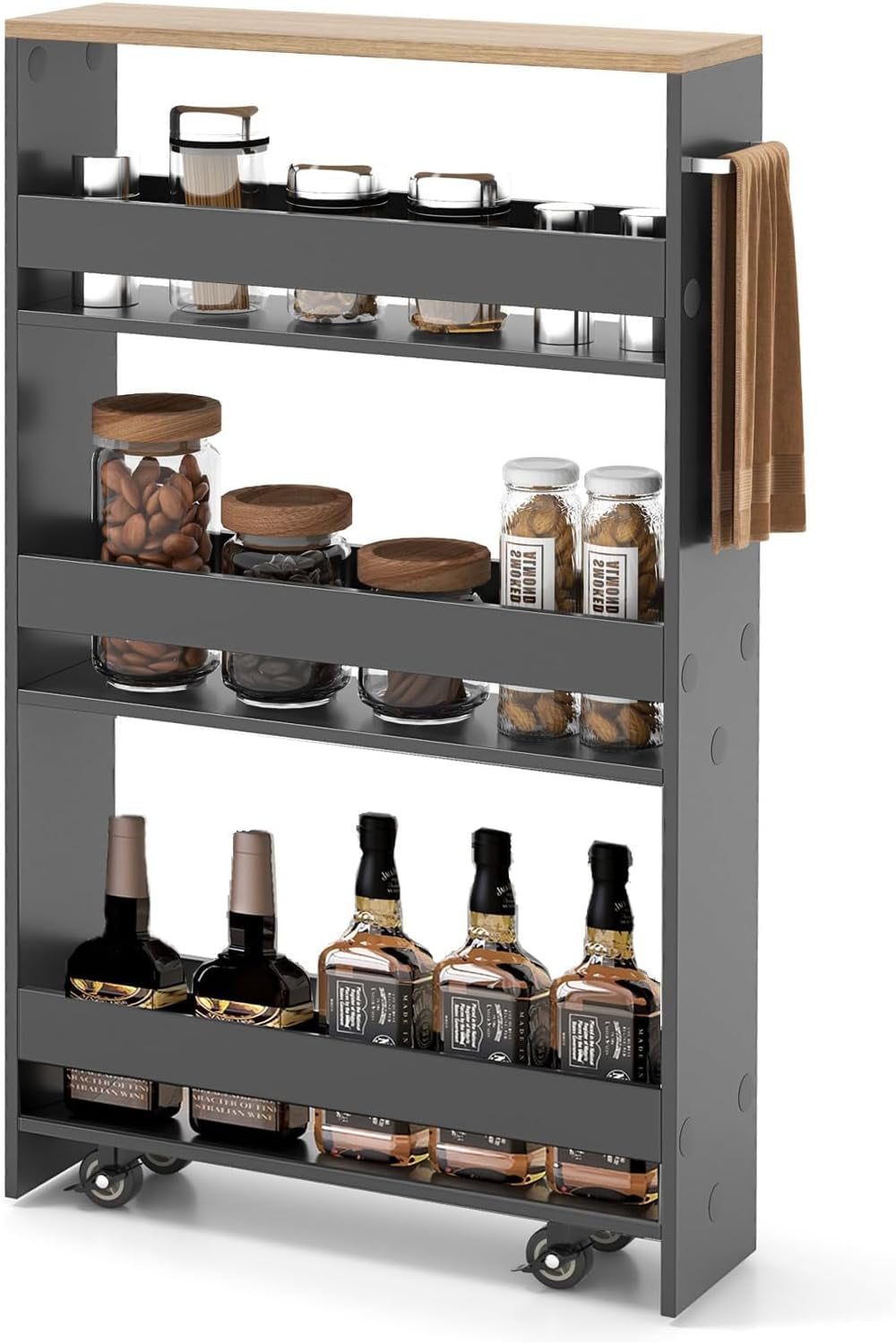 Slim Rolling Storage Cart, Wooden Kitchen Utility Cart with Wheels ...