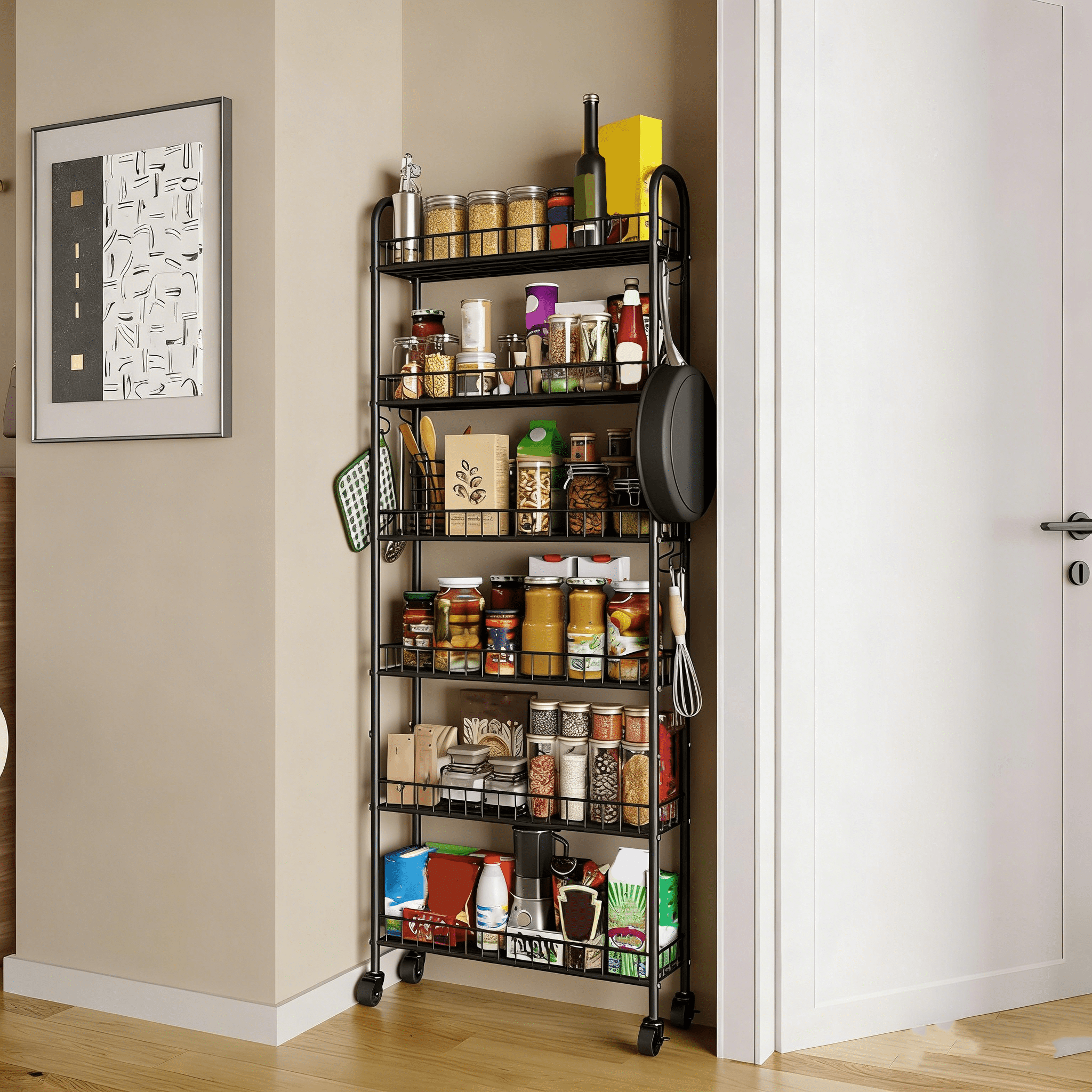 Slim Rolling Storage Cart with Wheels, Metal Tier Mobile Shelving Unit ...