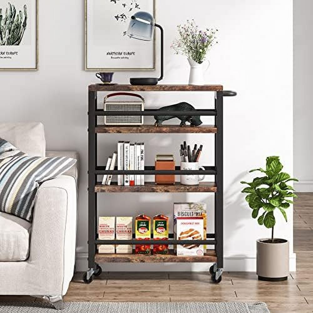 Slim Rolling Utility Carts with Wheels,4-Tier Narrow Kitchen Trolley ...