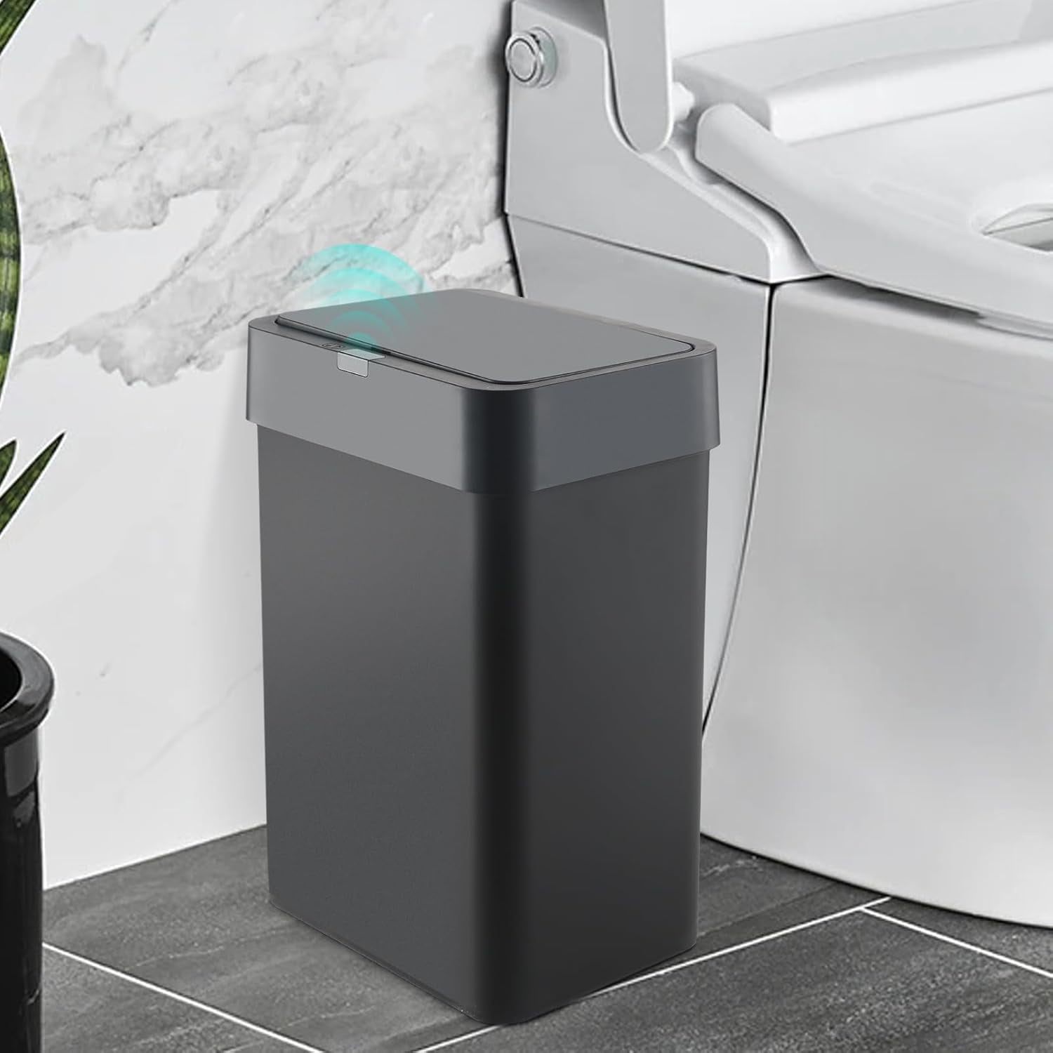 Slim Sensor Trash Can with Lid 2.5 Gallon Bathroom Trash Bin, 9.5 Liter ...