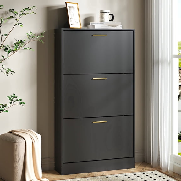MAYEERTY Narrow Shoe Storage Cabinet with 3 Flip Drawers, Freestanding ...