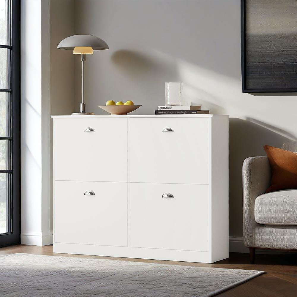 Slim Shoe Cabinet with 4 Flip Drawers – Narrow Entryway Shoe Storage ...