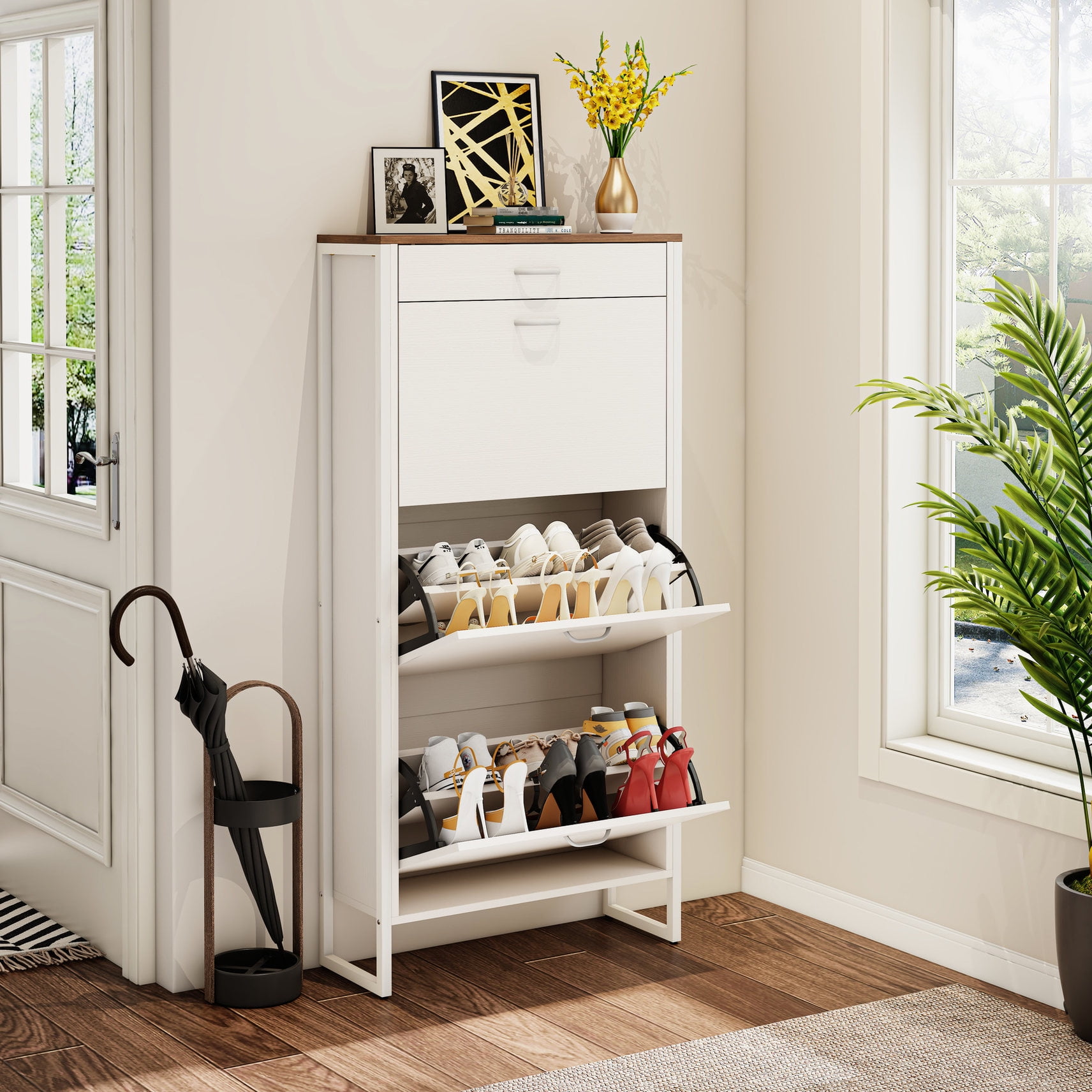 Slim Shoe Cabinet, High - Quality MDF / Secure in Entryway - Walmart.com