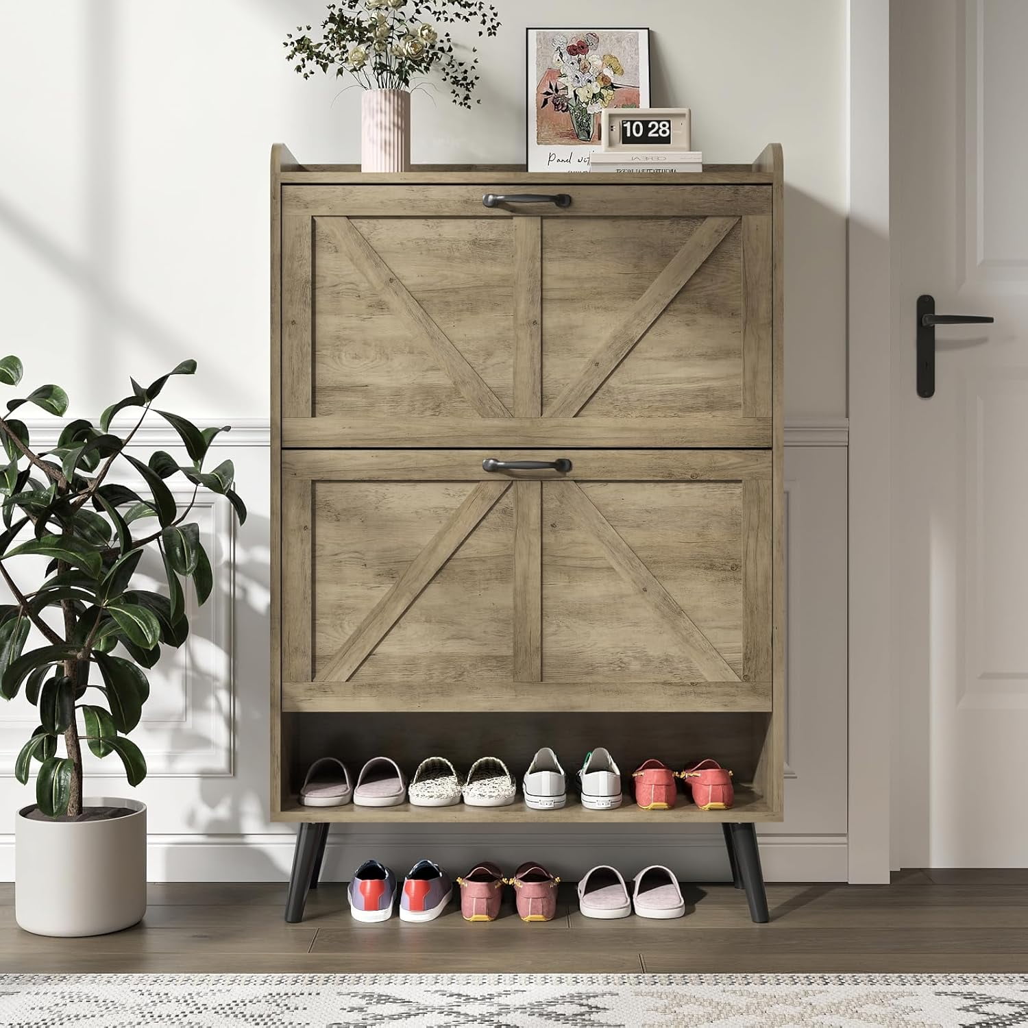 Slim Shoe Cabinet Storage for Entryway, Shoe Organizer with 2 Flip ...