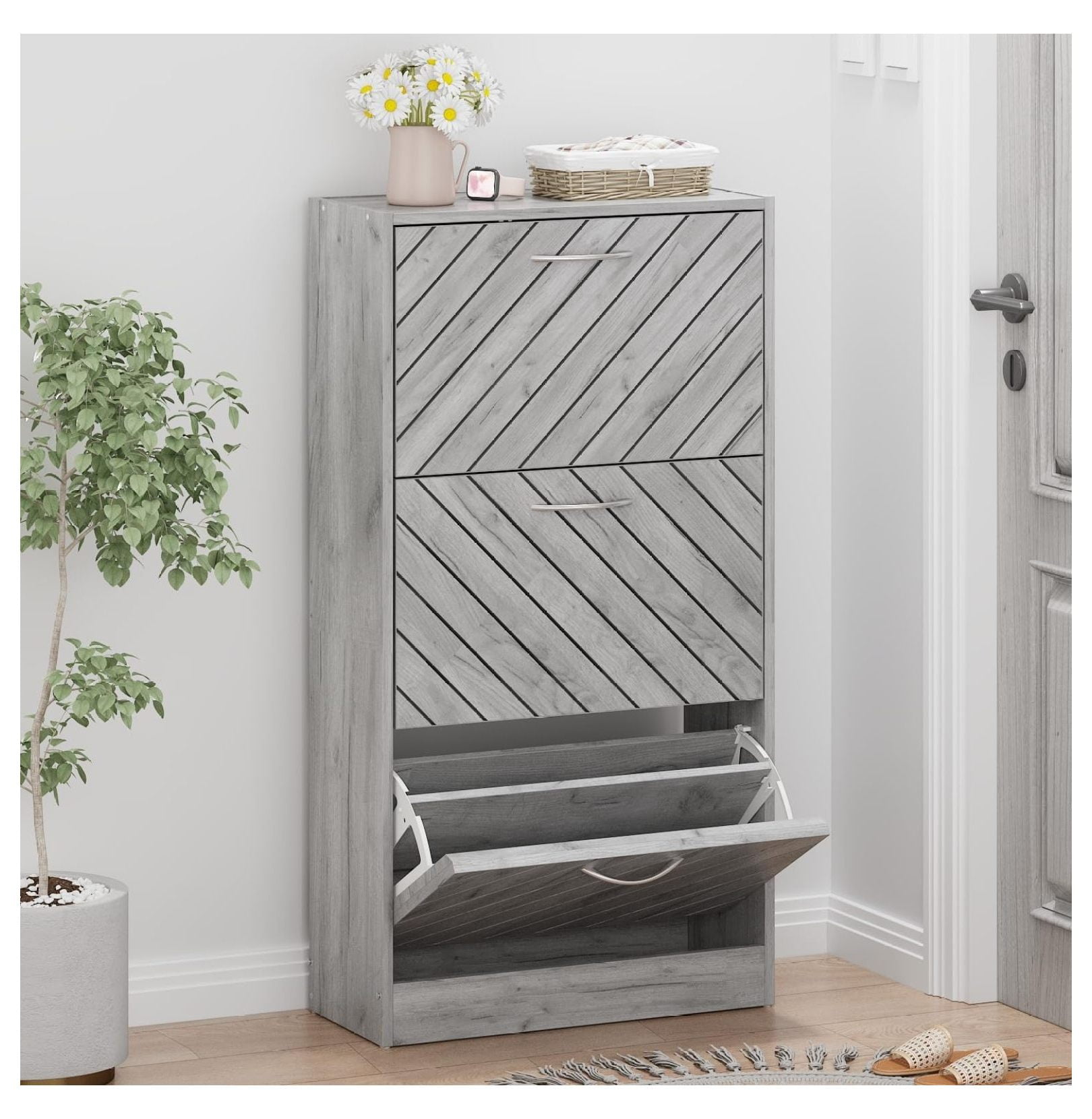 Slim Shoe Cabinet with 3 Drawers, Entryway Organizer, Wooden Narrow ...