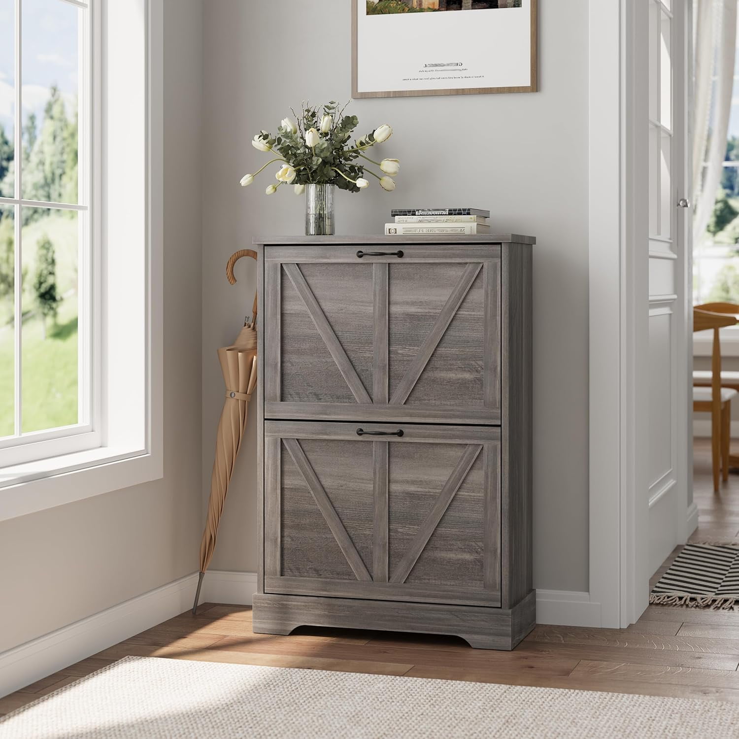 Slim Shoe Rack Cabinet, Narrow Storage for Entryway, Farmhouse ...