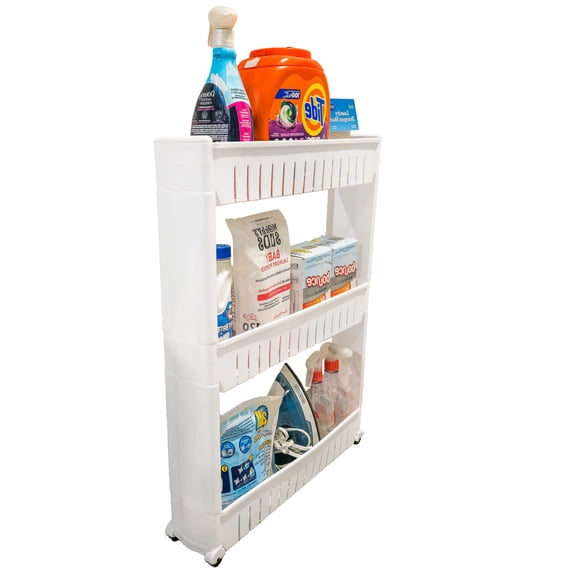 5 Star Super Deals Slim Rolling Storage Cart, 3 Tiers, Adjustable White ...