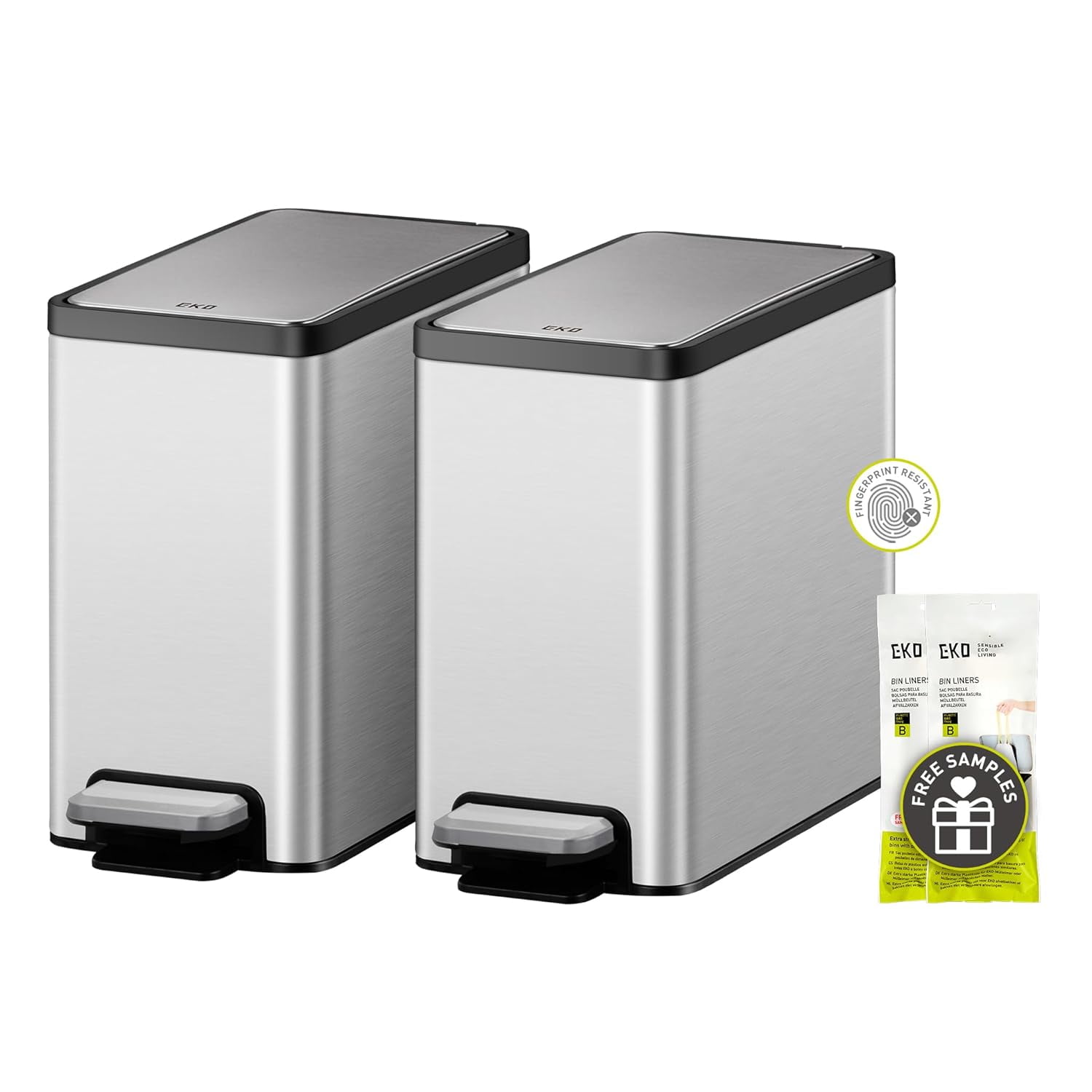 Slim Small Bathroom Trash Can with Lid, Stainless Steel Kitchen Garbage ...