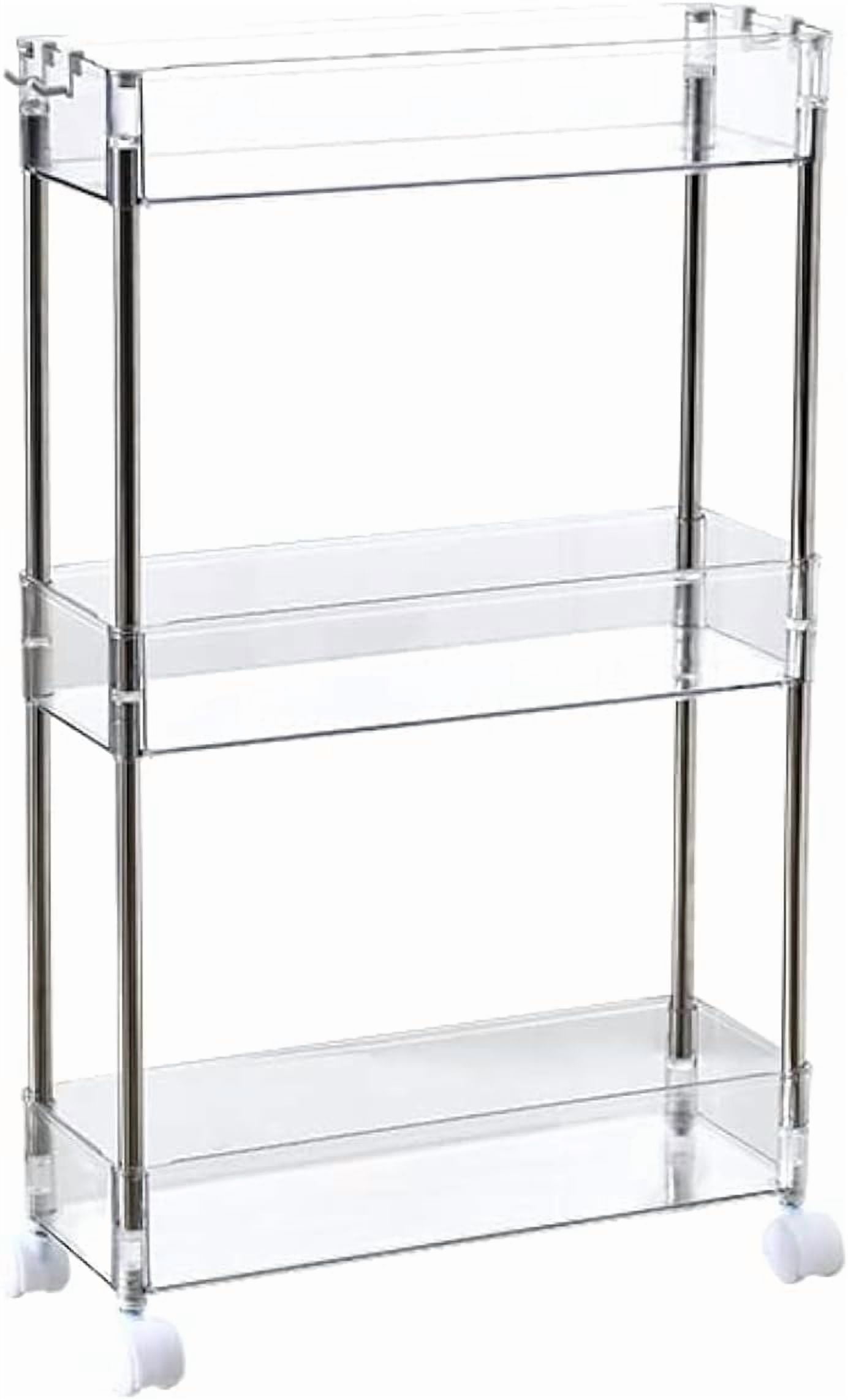 Slim Space-Saving Space-Saving Rack Cart 3 Tier featuring Wheels, Clear ...