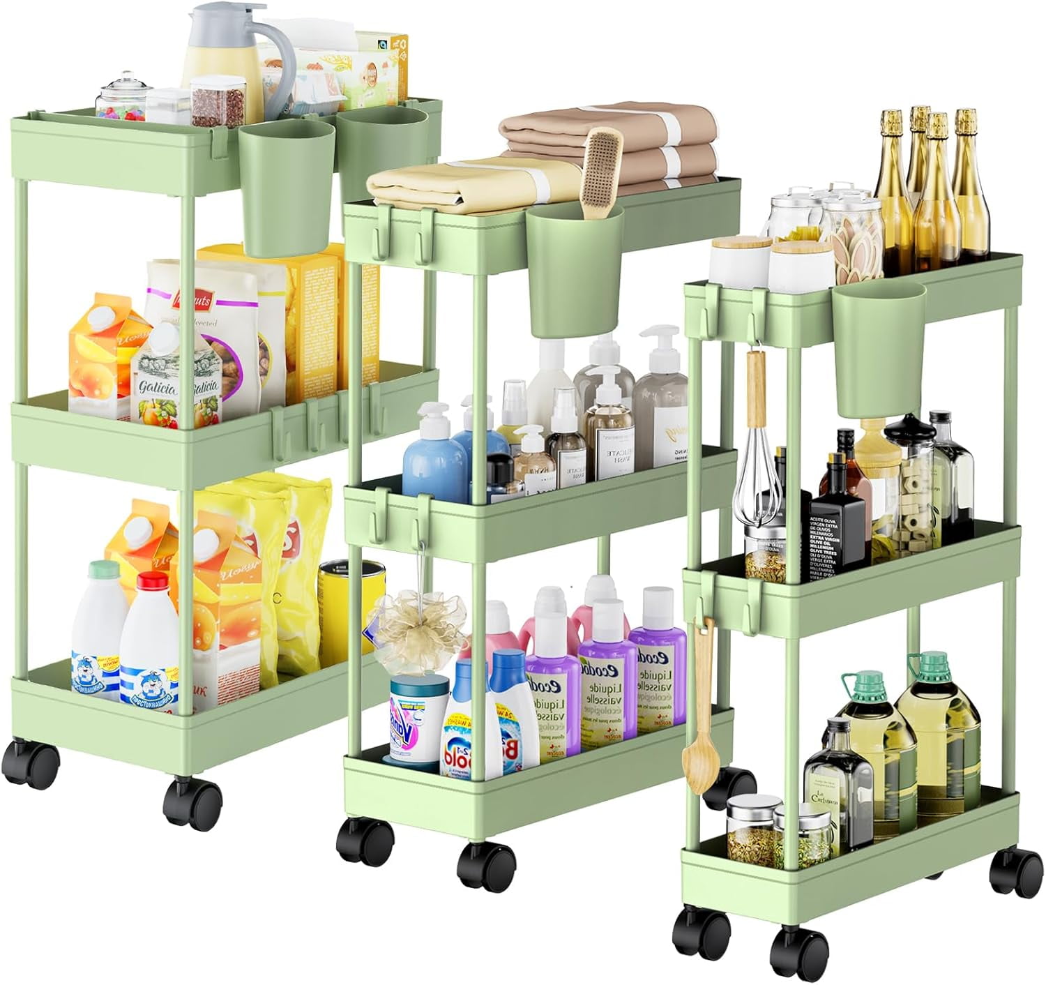 Slim Storage Cart, 3 Pack Narrow Bathroom Cart for Small Space Storage ...