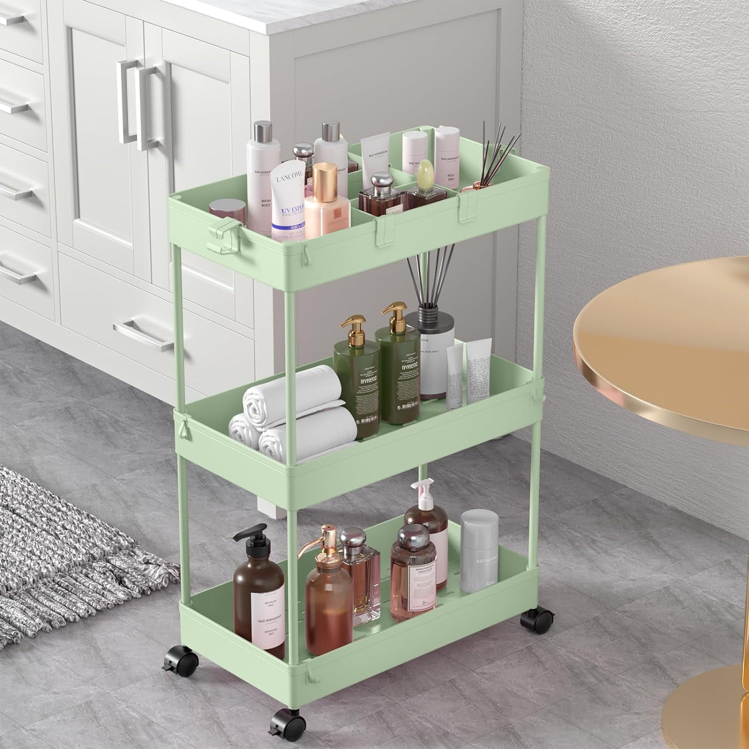 Slim Storage Cart,3 Tier Bathroom Rolling Utility Cart Storage ...