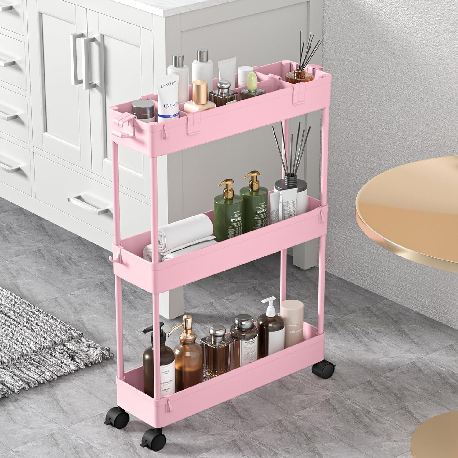 Slim Storage Cart,3 Tier Bathroom Rolling Utility Cart Storage ...
