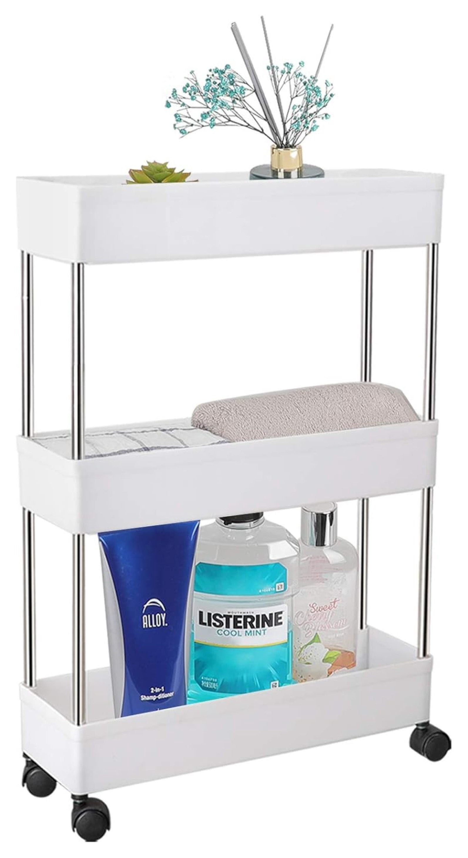 Slim Storage Cart 3 Tier Rolling Utility Cart Mobile Shelving Unit ...
