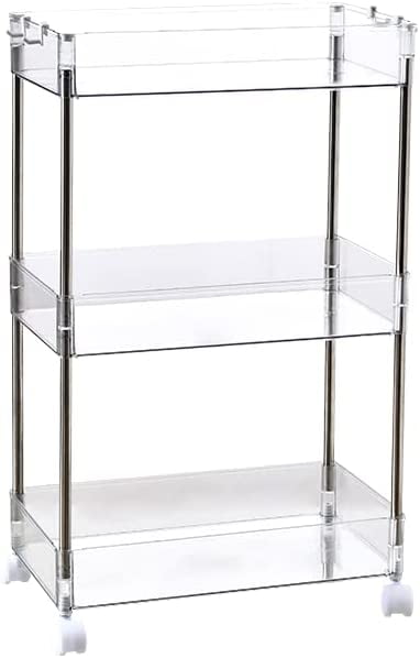 Slim Storage Cart 3 Tier with Wheels, Clear Bathroom Cart Organizer ...