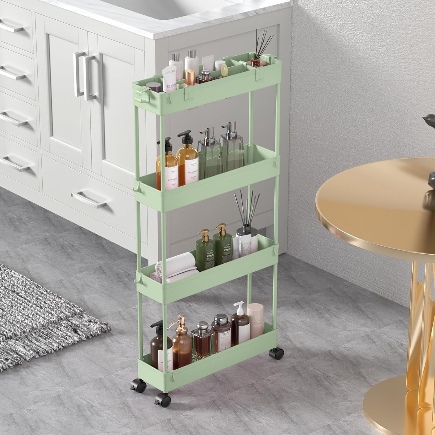 Slim Storage Cart 4 Tier,Bathroom Organizer Rolling Utility,Mobile ...
