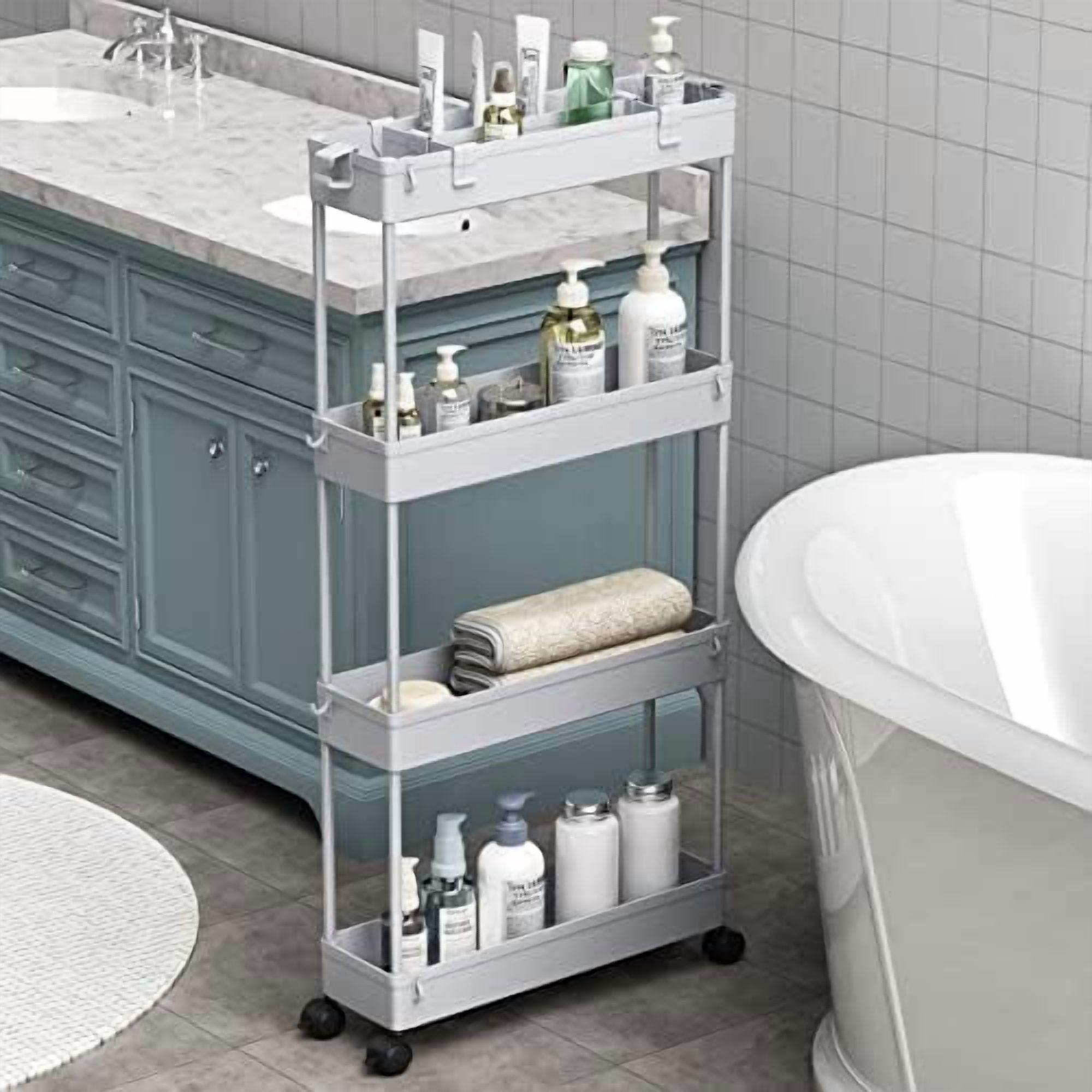 Slim Storage Cart 4 Tier,Bathroom Organizer Rolling Utility,Mobile ...