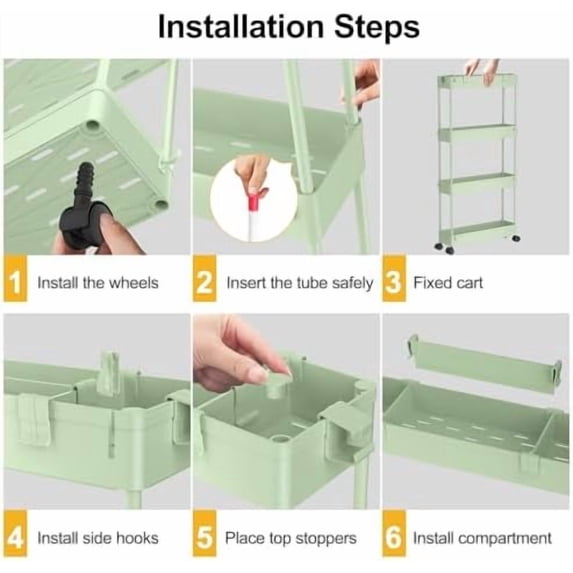 Slim Storage Cart 4 Tier,Bathroom Organizer Rolling Utility,Mobile ...