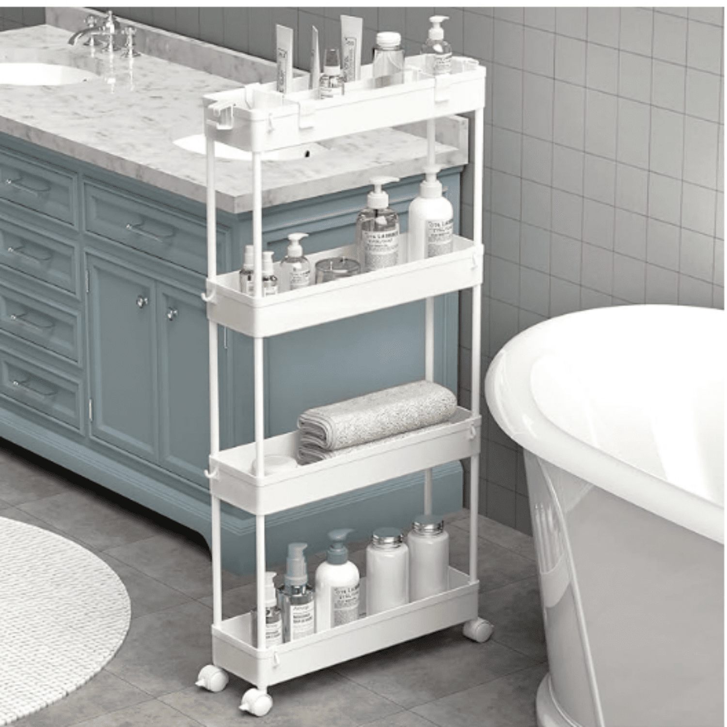 Slim Storage Cart 4 Tier,Bathroom Storage Organizer Rolling Utility ...