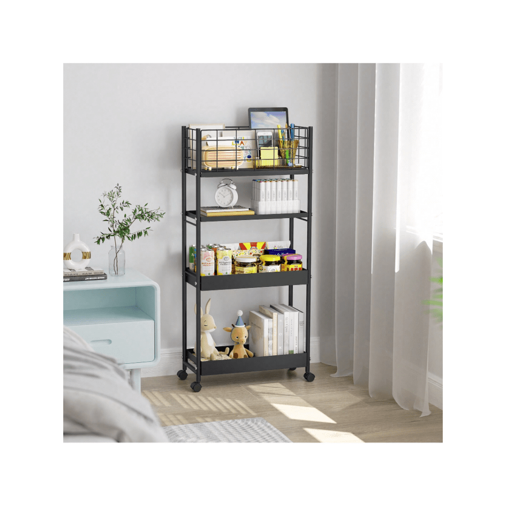 Slim Storage Cart,4-Tier Metal Utility Rolling Cart With Wheels,Slide ...