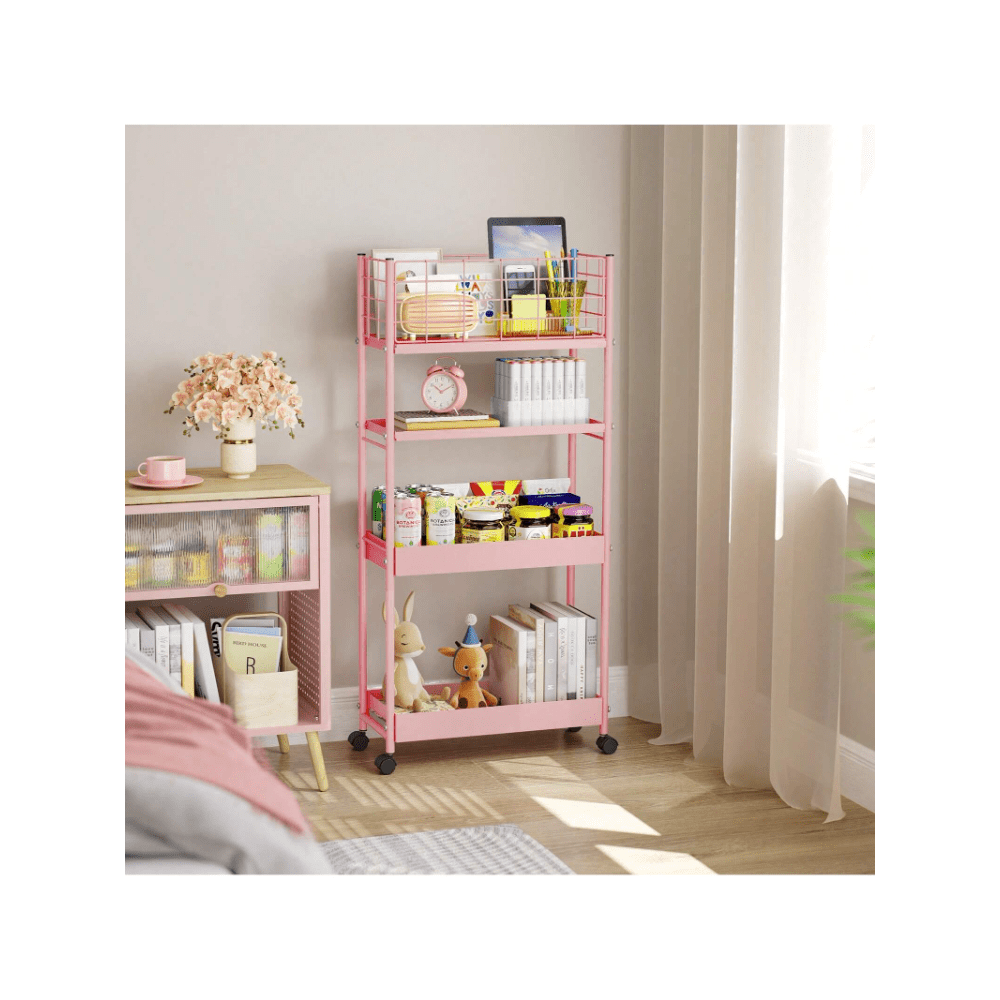 Slim Storage Cart,4-Tier Metal Utility Rolling Cart With Wheels,Slide ...