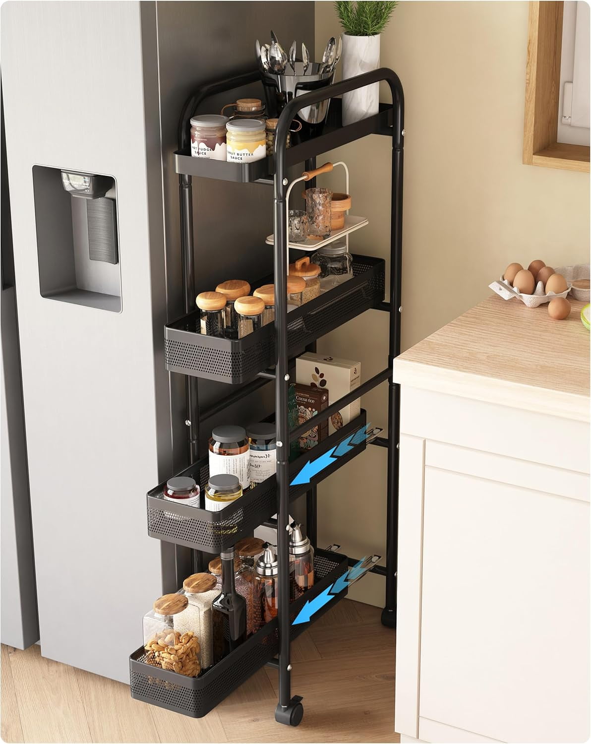 Slim Storage Cart 4 Tier with Pull Out Basket Bathroom Organizer ...