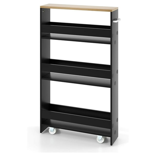 Slim Storage Cart, 4-Tier Rolling Cart with Handle, Laundry Cart ...