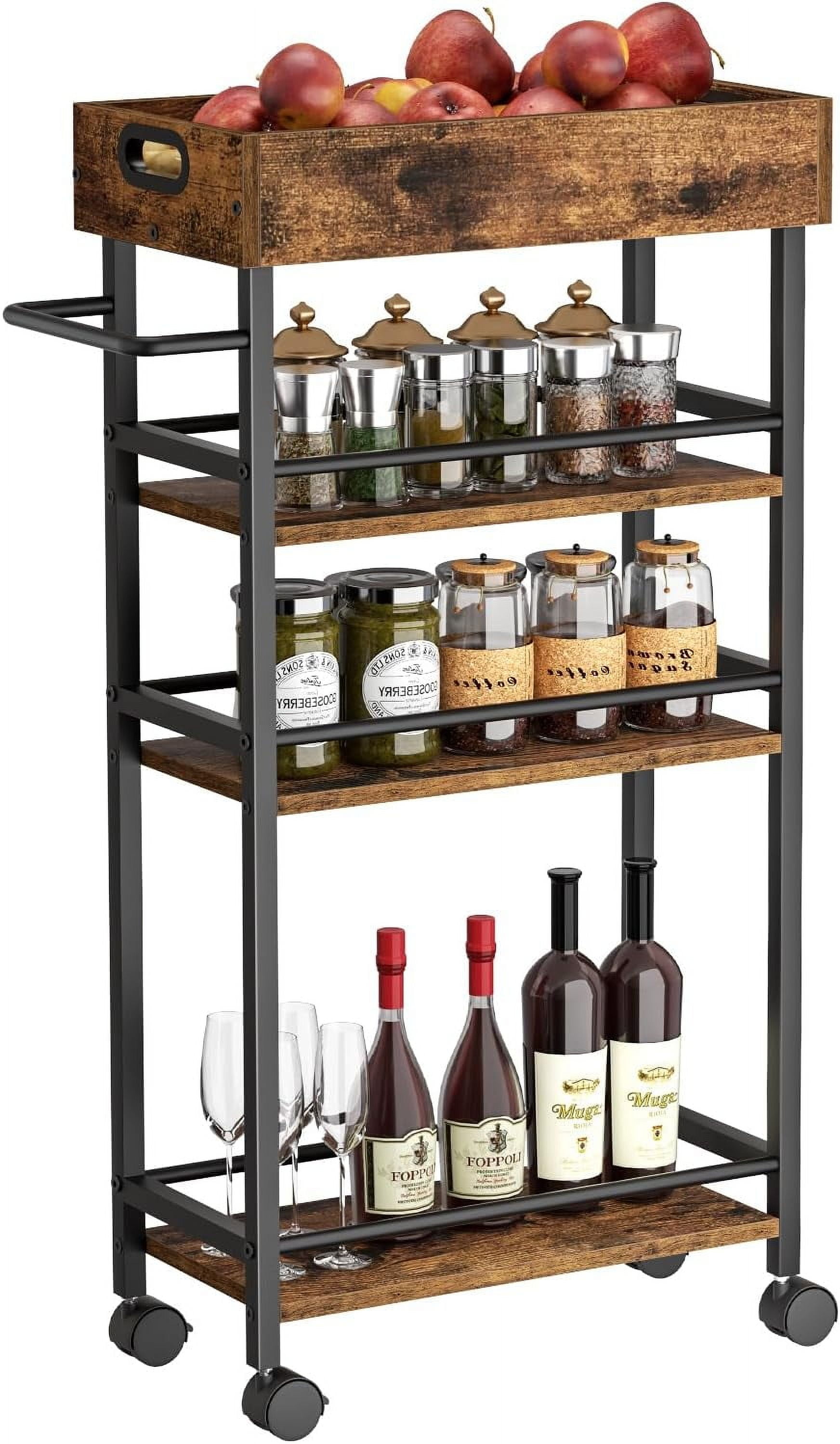 Slim Storage Cart, 4 Tier Rolling Cart with Handle, Rolling Carts with ...