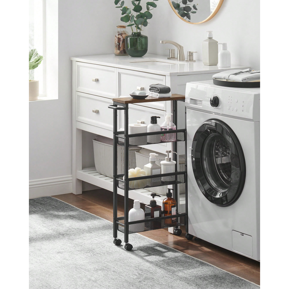 Slim Storage Cart, 4-Tier Rolling Cart Tower, Slide Out Cart With ...