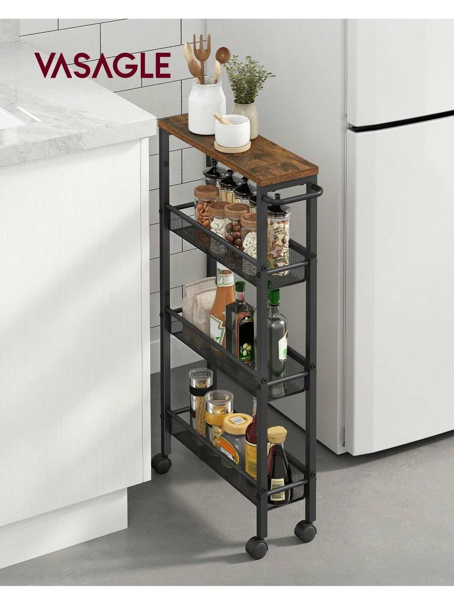 Slim Storage Cart, 4-Tier Rolling Cart Tower, Slide Out Cart With ...