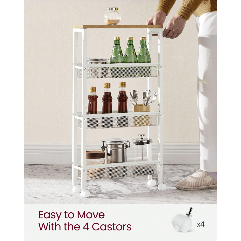 Slim Storage Cart, 4-Tier Rolling Cart Tower, Slide Out Cart With ...