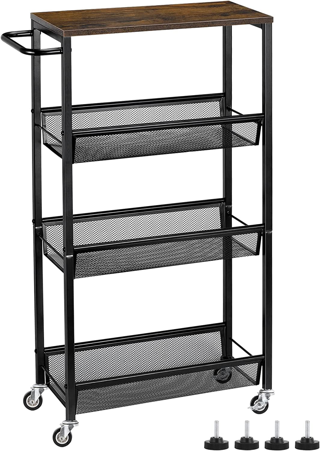 Slim Storage Cart, 4 Tier Rolling Kitchen Shelving Unit on Wheels ...