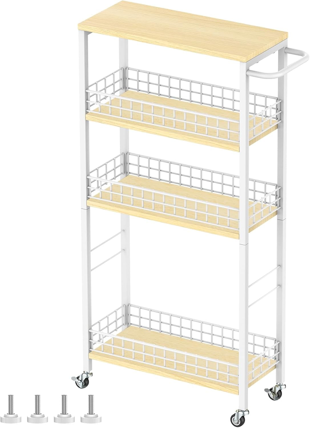 Slim Storage Cart 4-Tier Rolling Kitchen Utility Cart White Narrow ...